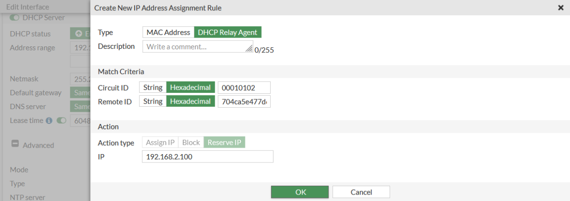 IP address assignment with relay agent information option | FortiGate / FortiOS 7.4.7 | Fortinet ...